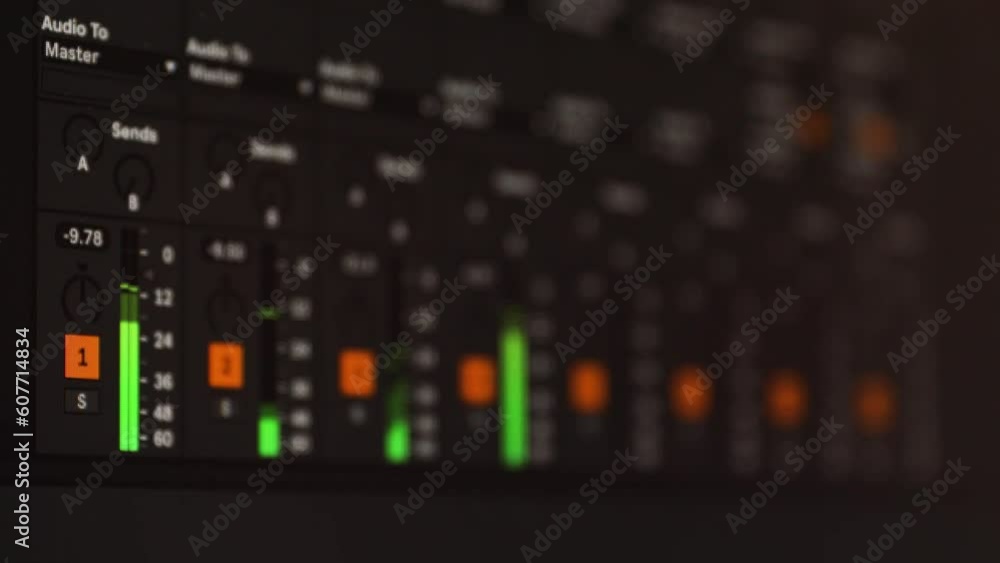 Digital audio volume level meters, music production, close up Stock ...