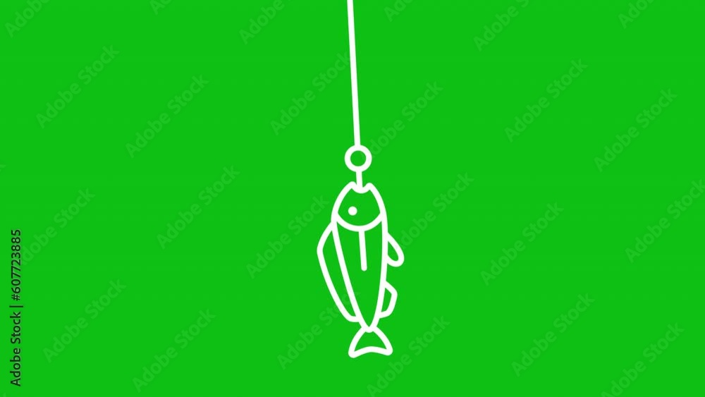 Animated fish on hook white icon. Caught fish line animation. Fishing ...
