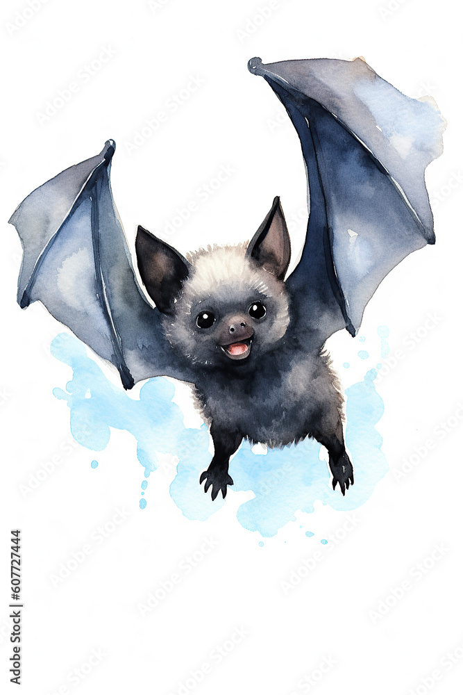 baby bat watercolor clipart cute isolated on white background Stock ...