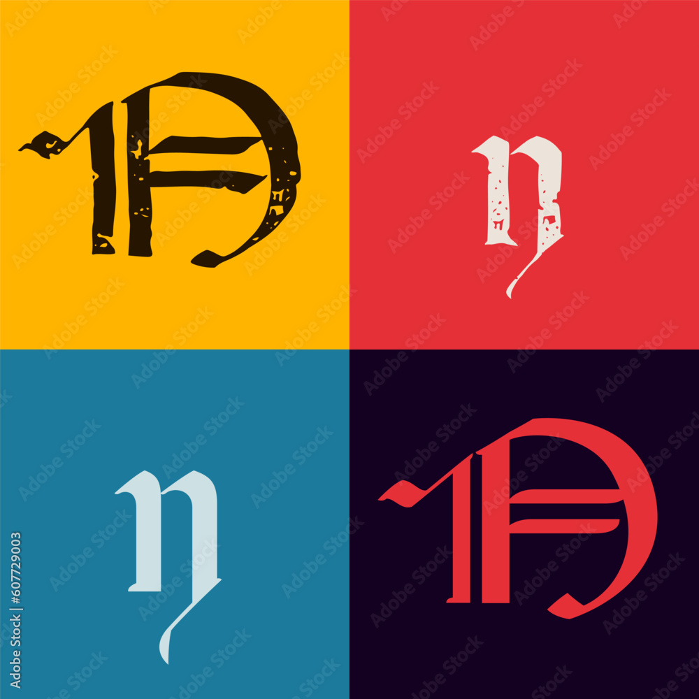 Gothic style letter N logo. Calligraphy uppercase and lowercase letters ...