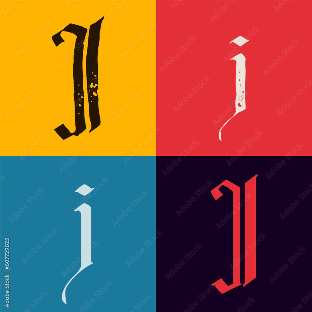 Gothic style letter J logo. Calligraphy uppercase and lowercase letters ...