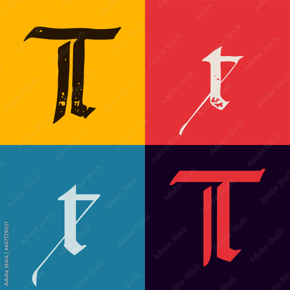 Gothic style letter T logo. Calligraphy uppercase and lowercase letters ...