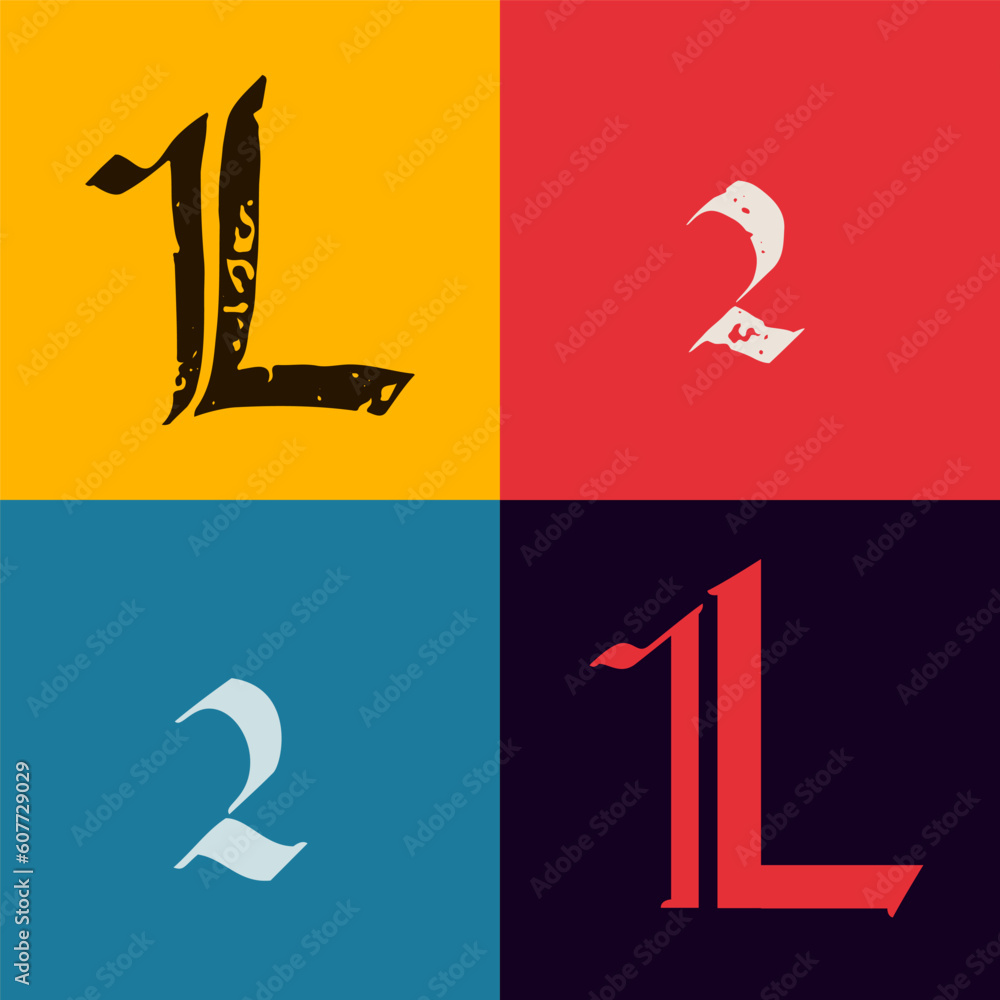 Gothic style letter L logo. Calligraphy uppercase and lowercase letters ...