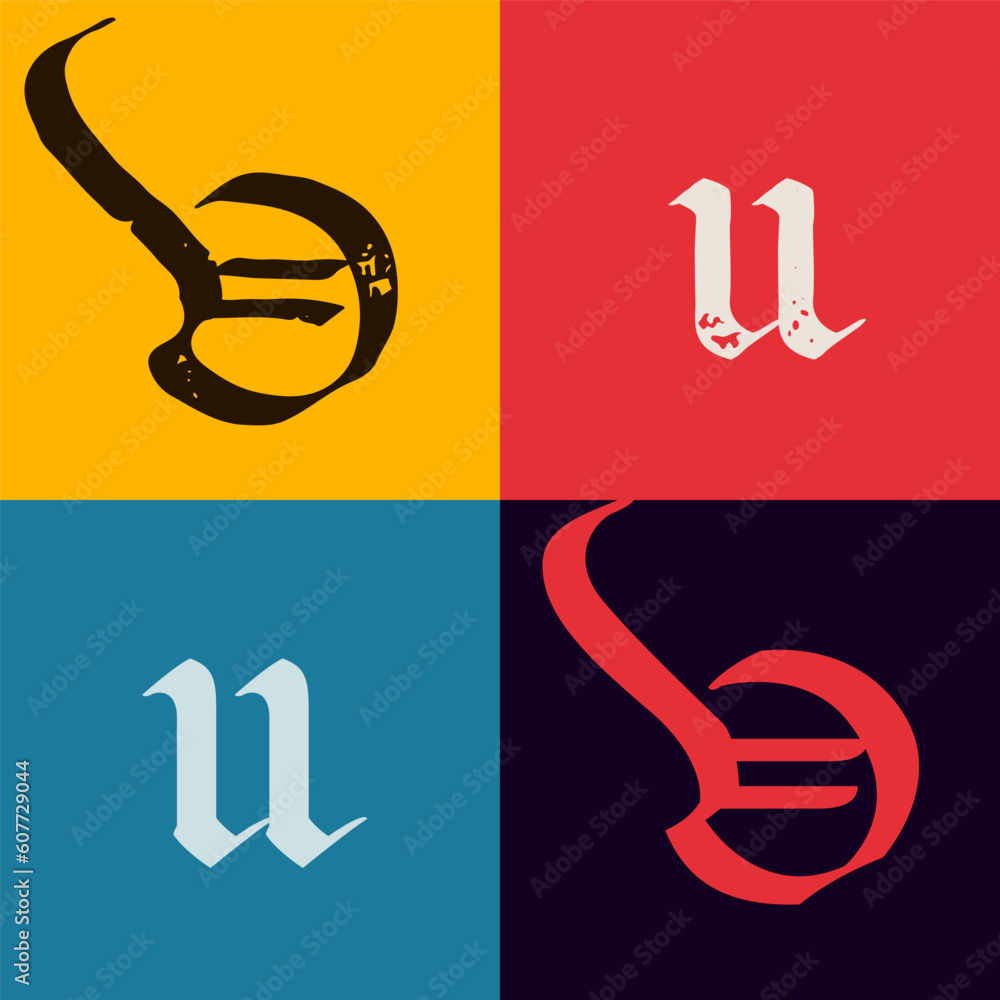 Gothic style letter U logo. Calligraphy uppercase and lowercase letters ...