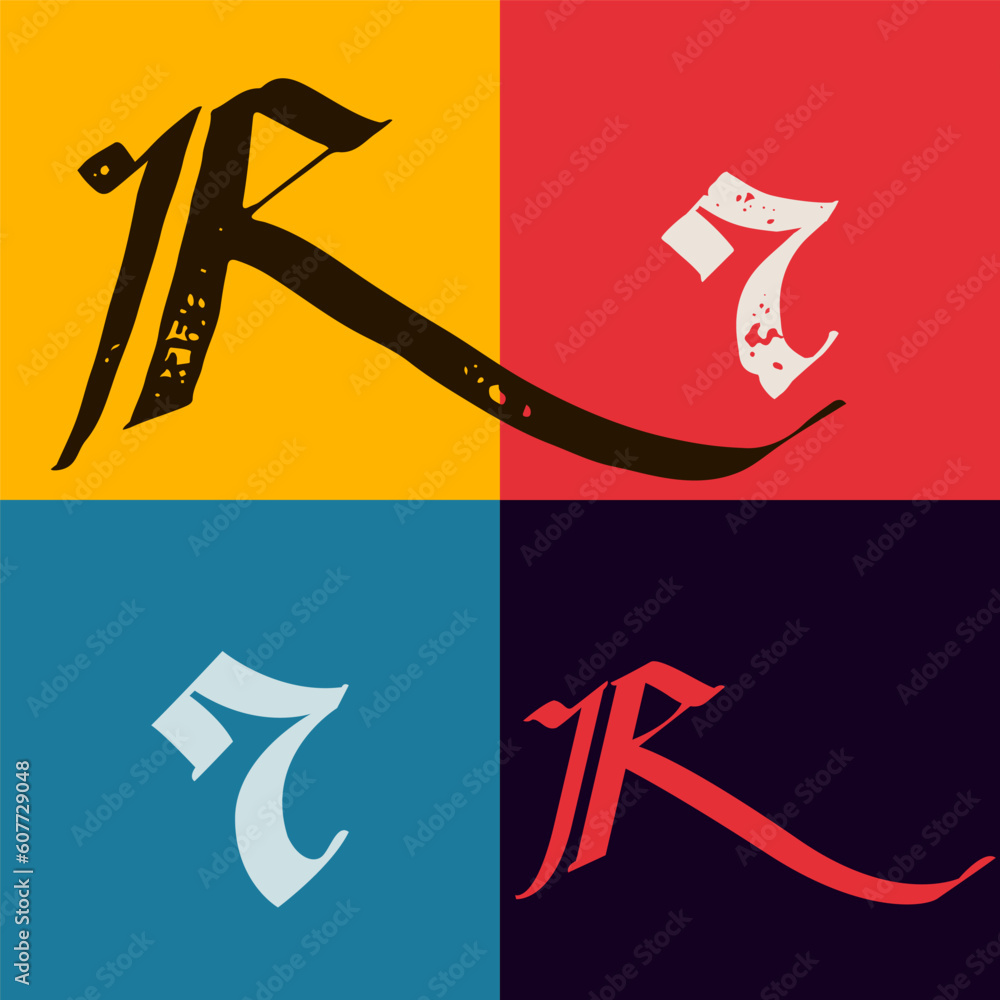 Gothic style letter R logo. Calligraphy uppercase and lowercase letters ...