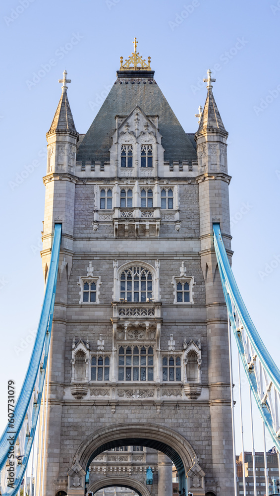 Detail of Tower Bridge of London. It is combined bascule and suspension ...