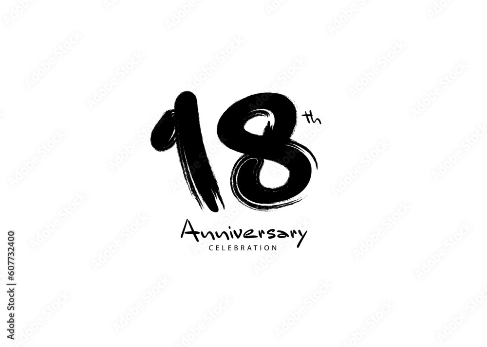 18 Years Anniversary Celebration logo black paintbrush vector, 18 ...