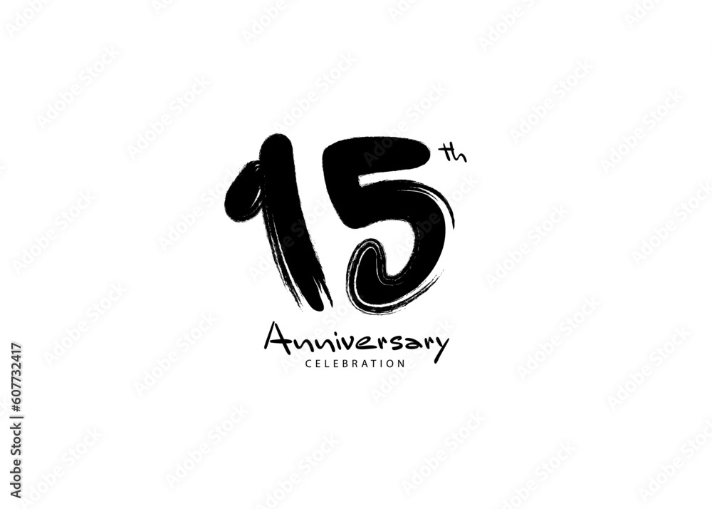 15 Years Anniversary Celebration logo black paintbrush vector, 15 ...
