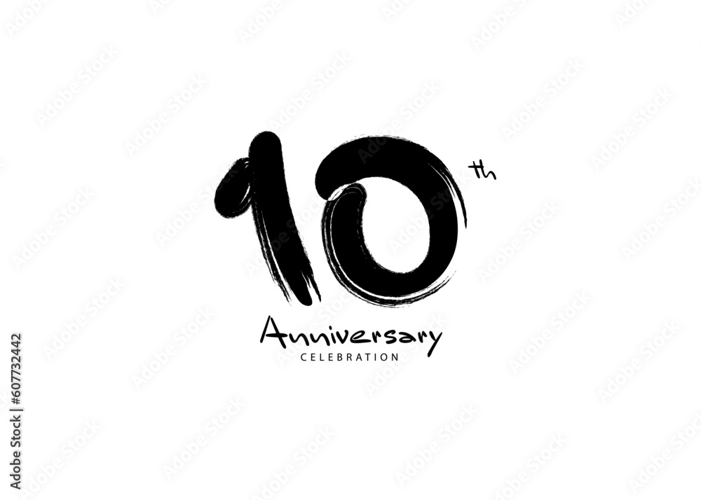 10 Years Anniversary Celebration logo black paintbrush vector, 10 ...