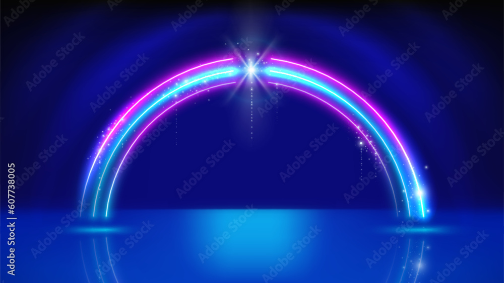 Neon frame, led arch, stage. Background, backdrop for displaying ...