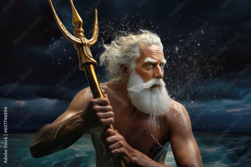 Photorealistic portrait of Ancient Greek God Poseidon or Ancient Roman ...
