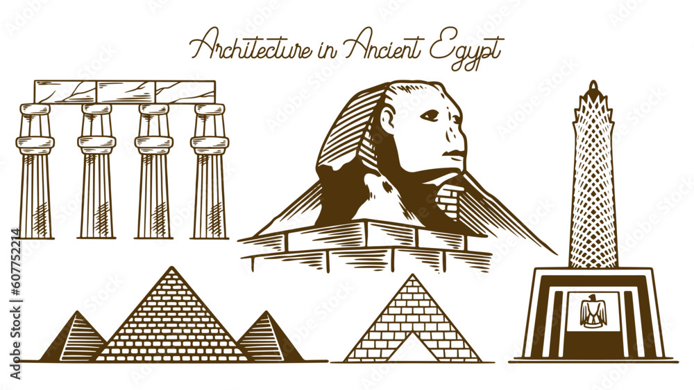 Vecteur Stock Egypt buildings set sketch vector illustration. Hand ...