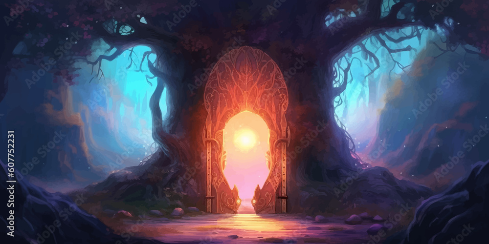 Magic Gate. Mysterious Entrance portal to Fantasy world. Ancient ruins ...