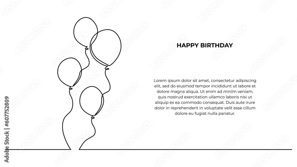 continuous one line art birthday celebration balloon. Holiday party ...