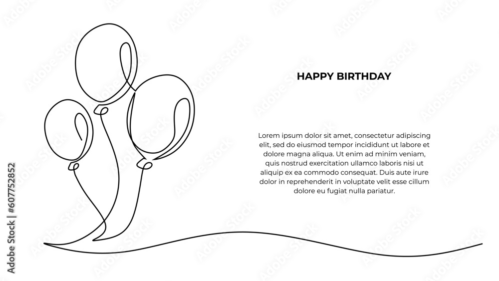 Continuous one line art birthday celebration balloon. Holiday party ...