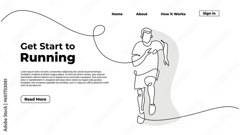 Running time continuous one line drawing, a man run with simple motion ...