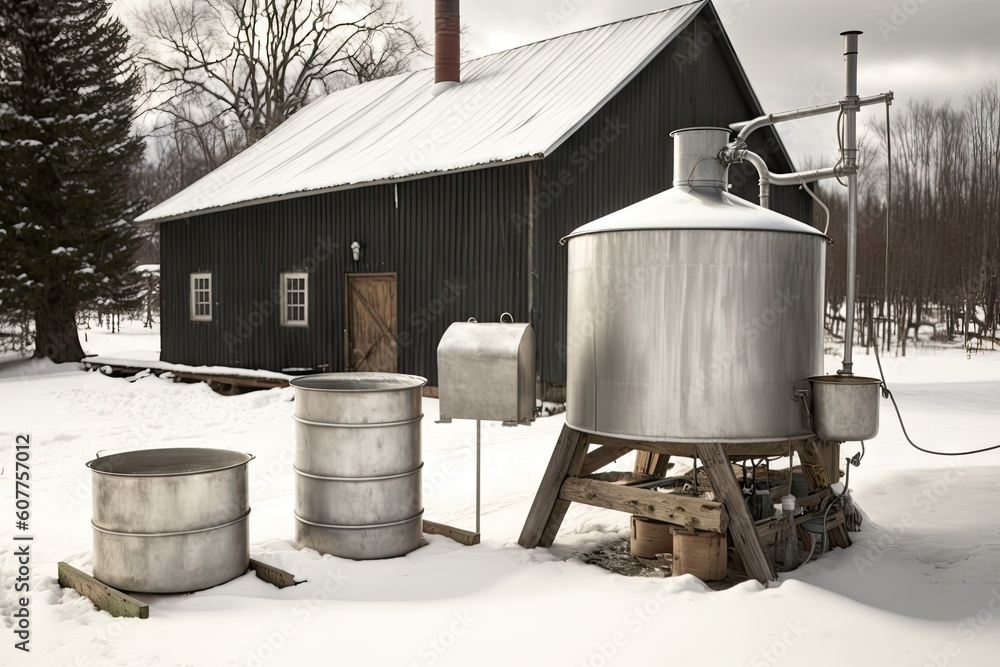 evaporator set up for small-scale maple syrup production, with cooking ...