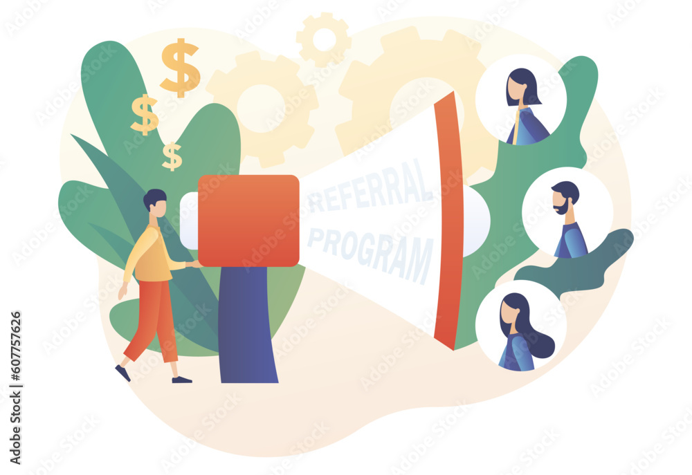 Referral program strategy. Refer a friend concept. Network marketing ...