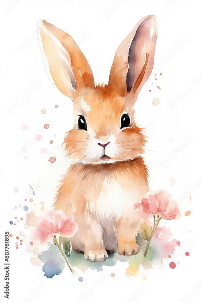 Rabbit watercolor clipart cute isolated on white background Stock ...