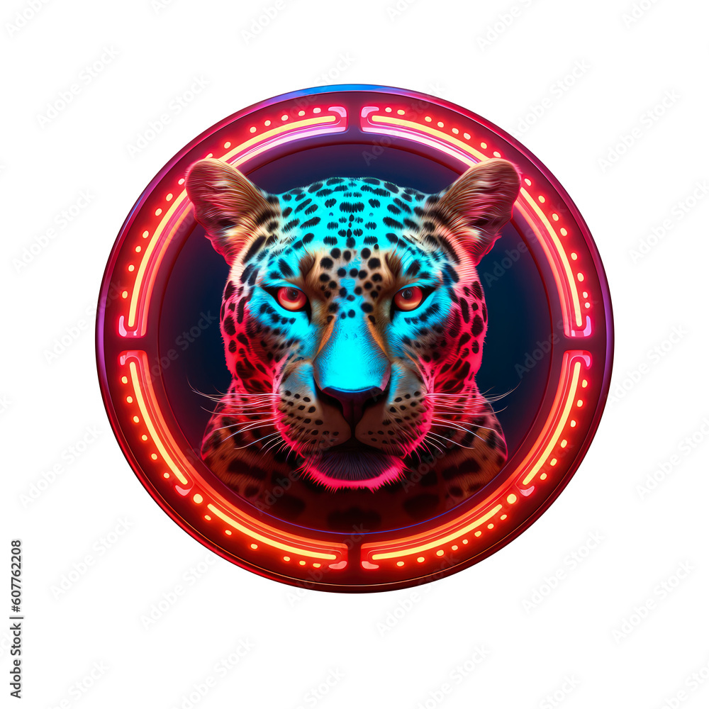 Leopard, metal and neon game emblem, cyberpunk style game badges on ...