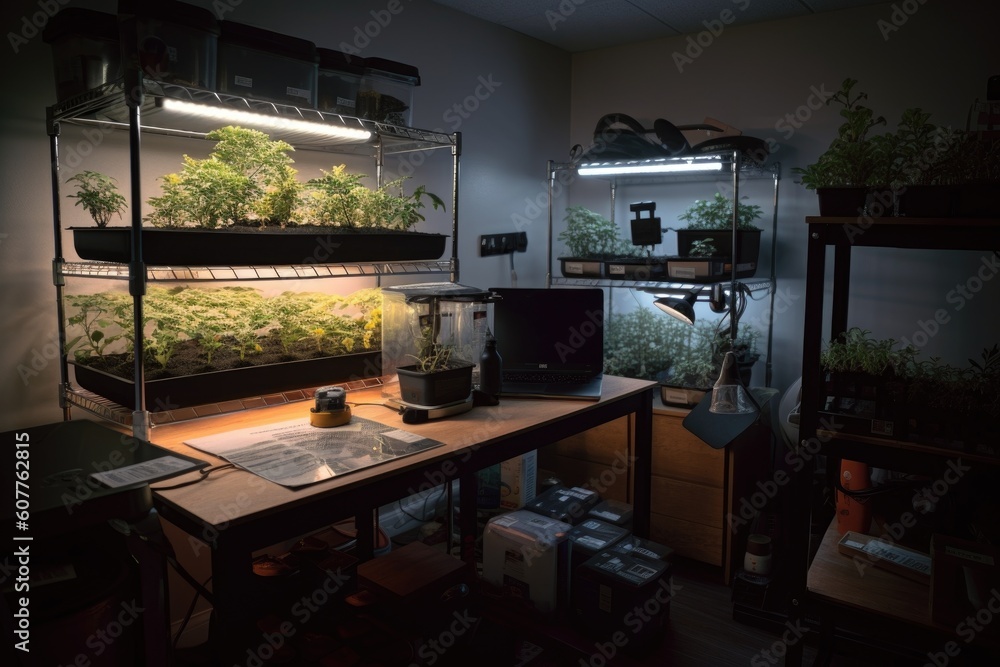 detailed view of a home-grow setup, with all the equipment and ...