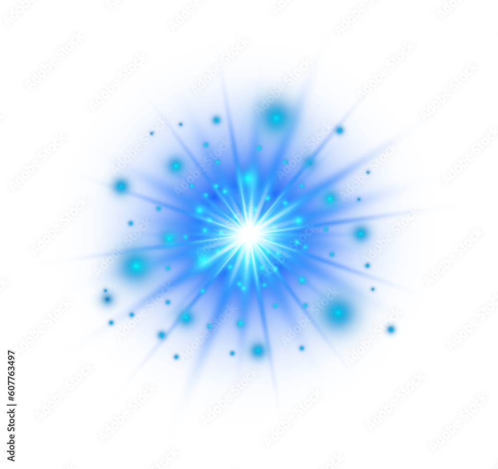Blue star and sparks isolated on transparent background. Flares and ...