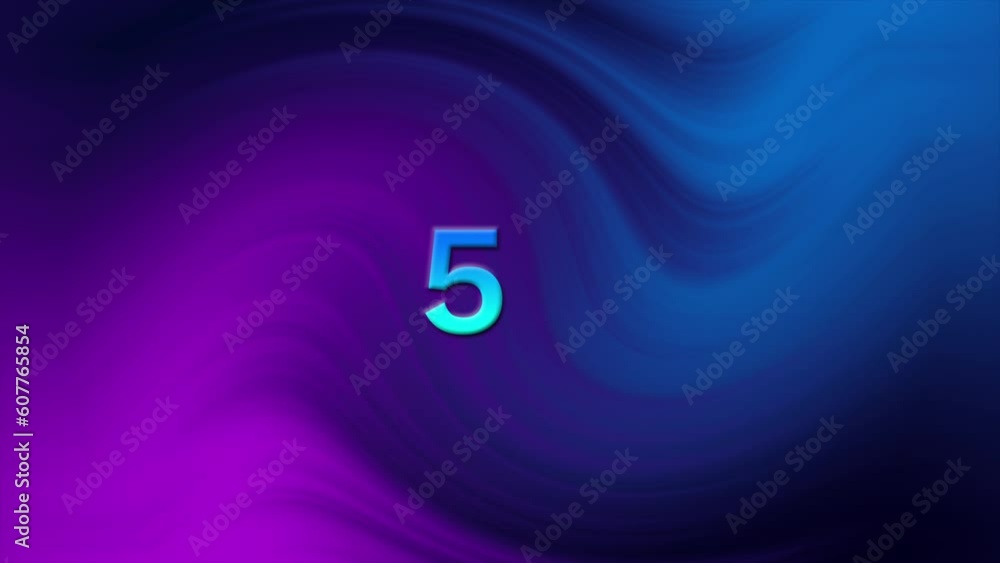 3D animation. Neon bright glowing countdown timer from 10 to 0 seconds ...