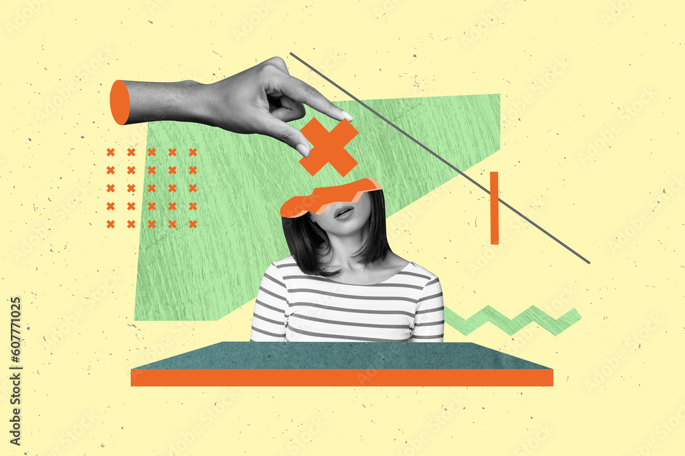 Collage picture of black white gamma arm fingers hold x mark instead ...