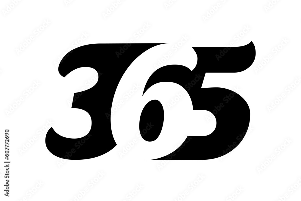 365 logo on white background. Black text with negative space effect ...