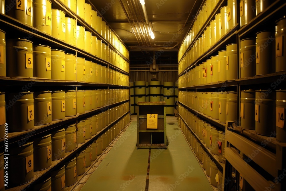 a nuclear waste storage facility, with the canisters of radioactive ...