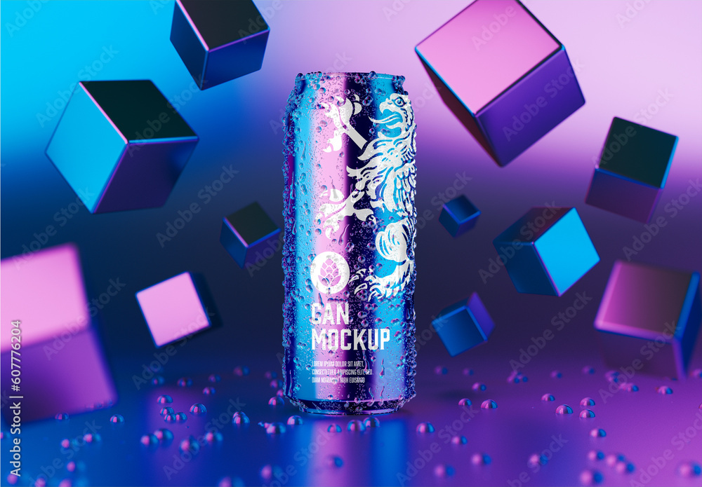Scene with Metallic Can and Abstract Cubes Mockup Stock Template ...