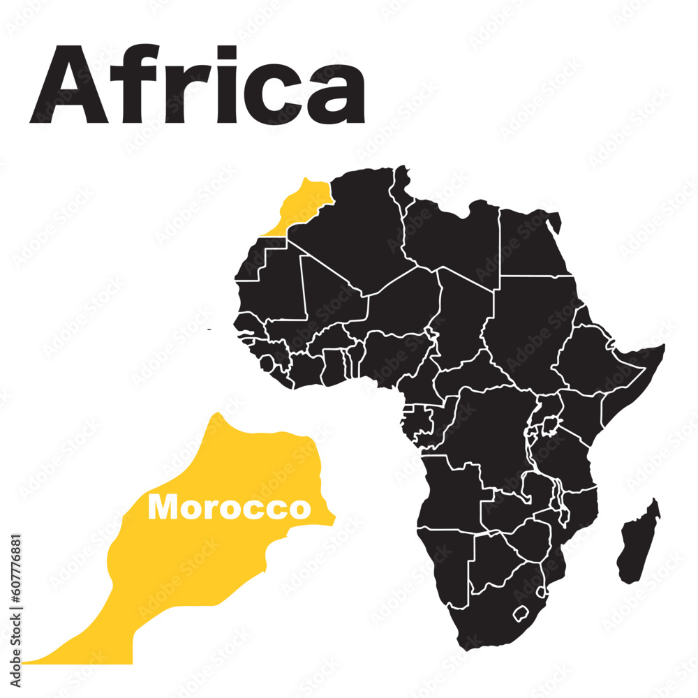 Africa single states political map.Morocco. With national borders on a ...