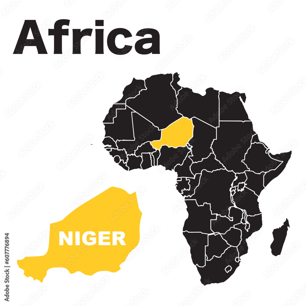 Africa single states political map.Niger. With national borders on a ...