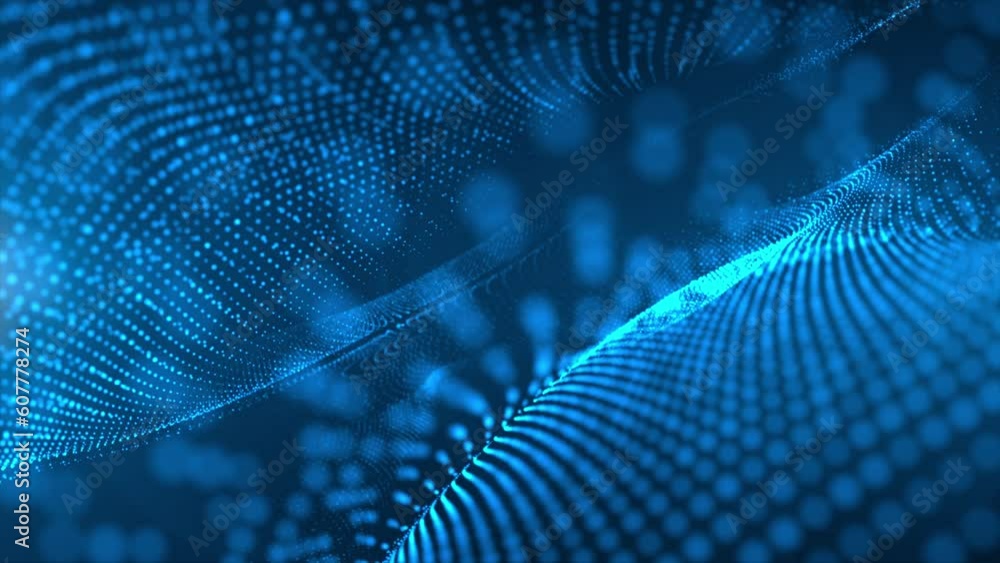Vidéo Stock 3D animation. Abstract blue digital particles wave and Digital data network ...