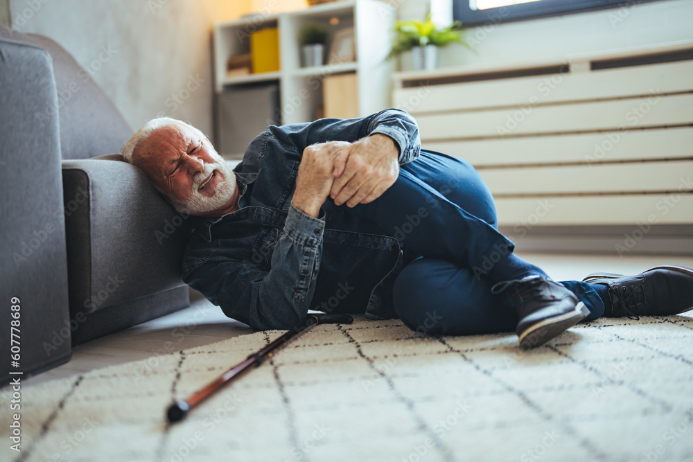 Elderly Senior Man Slip And Fall. Fallen Old Person in the Living Room ...