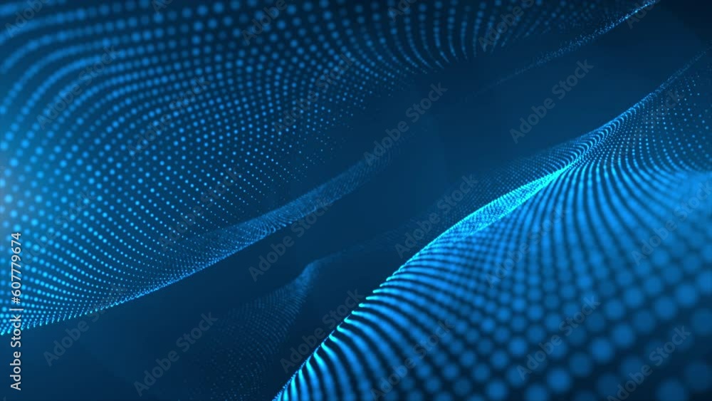 3D animation. Abstract blue digital particles wave and Digital data network connections for a ...