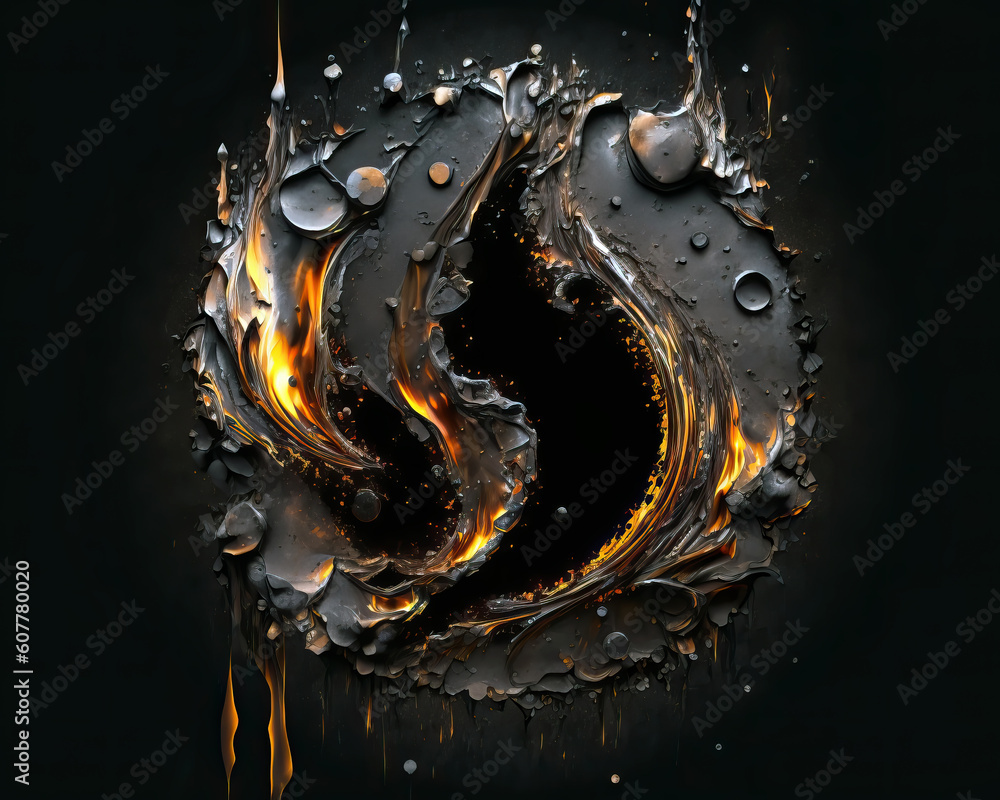 Abstract fire and black molten metal painting background. Thick paint ...
