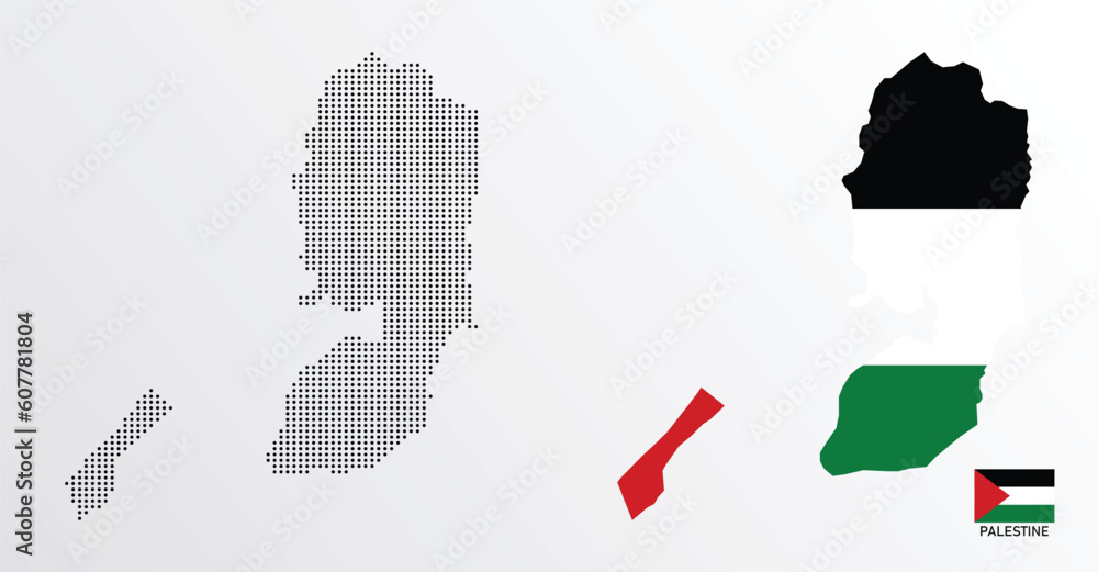 Set of political maps of Palestine with regions isolated and flag on ...