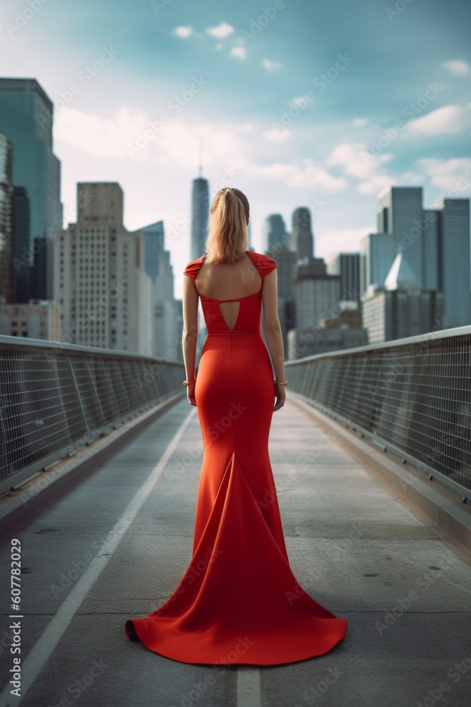 A back-view portrait captures the allure of a woman adorned in a ...