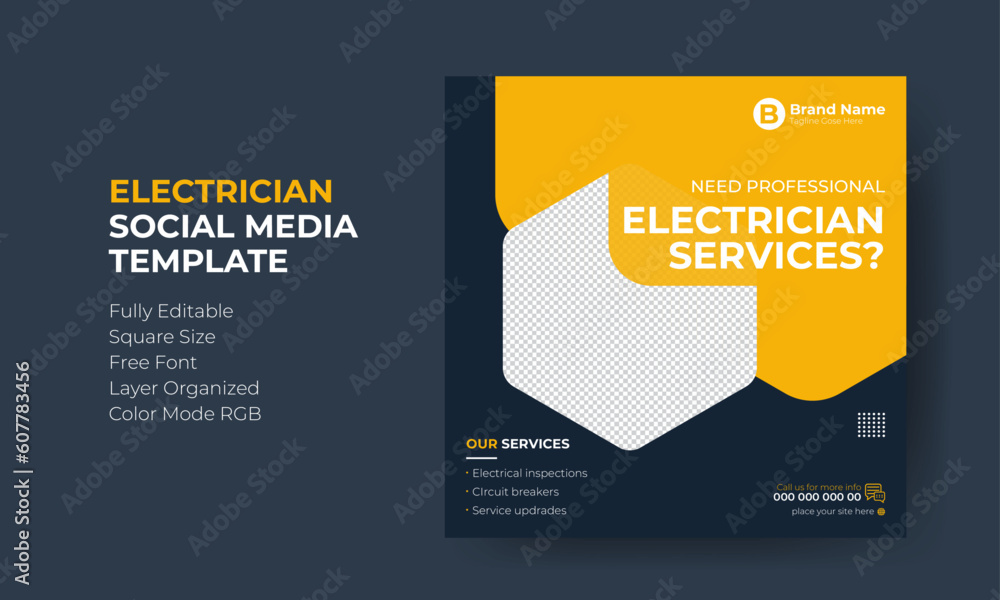 Electrician Service social media ads template design. For web ads ...