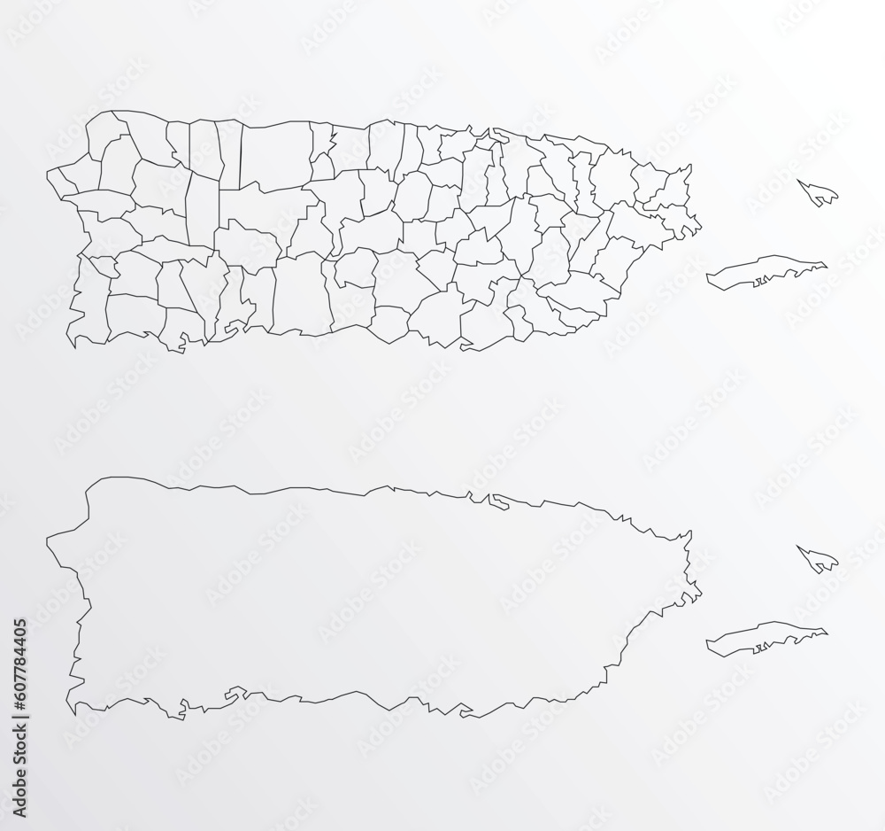 Black Outline vector Map of Puerto Rico with regions on white ...