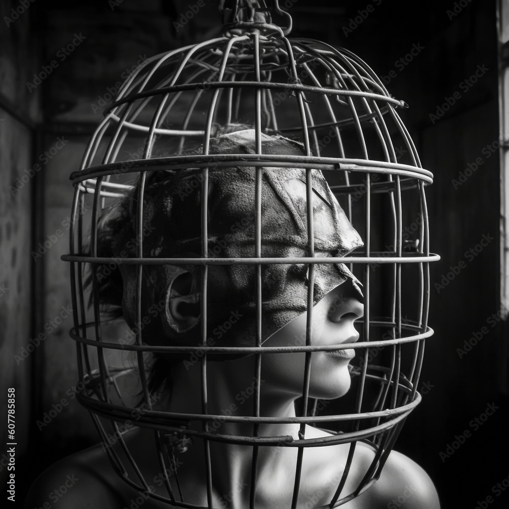 human head in a cage, Generative AI Stock Illustration | Adobe Stock