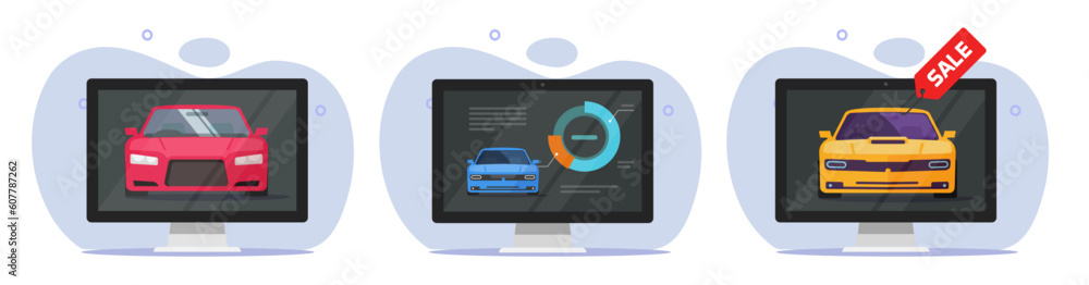 Car computer check test vector icon, online vehicle sale store dealer ...