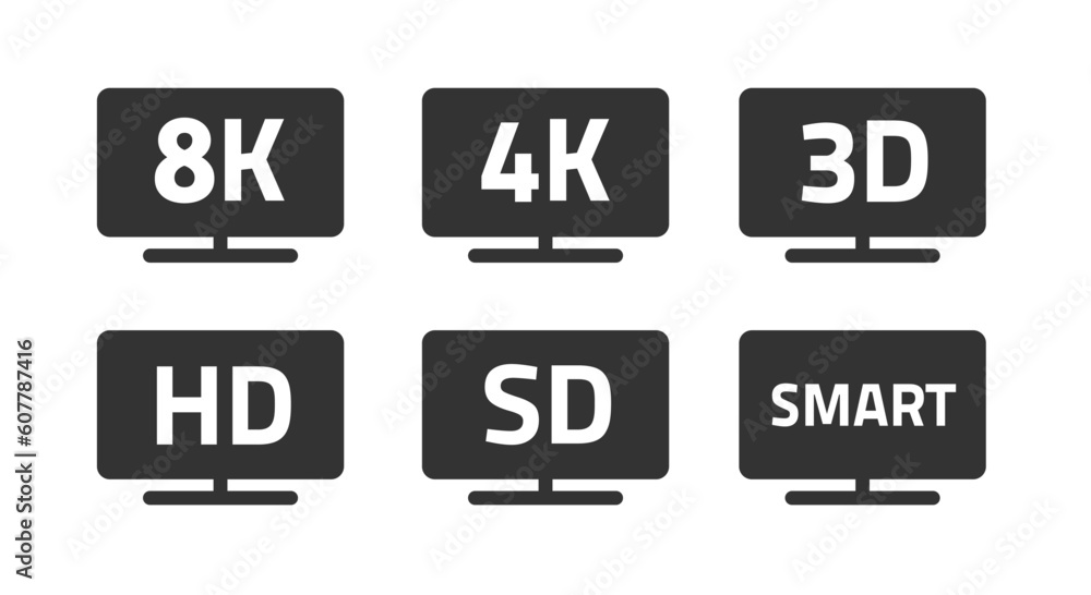 4k 8k hd resolution icon vector pictogram, 3d smart tv logo graphic ...