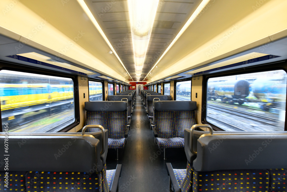 Swiss train window seat second class cabin public empty Transit ...