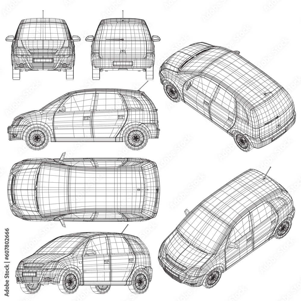 Blank compact car template branding or advertising. Car wireframe on ...