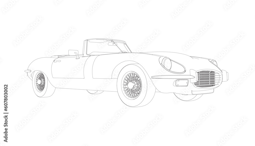 Luxury convertible car. Coloring pages for adults drawing. Line art ...