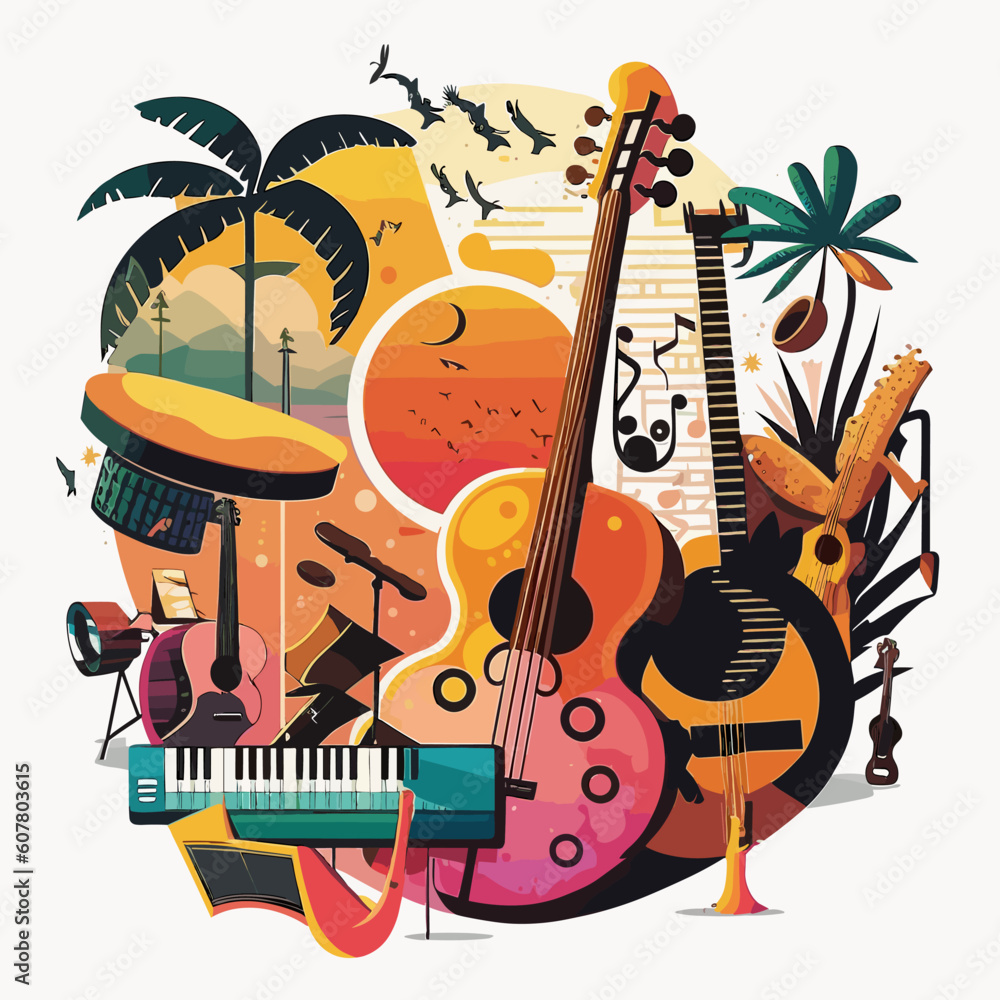 Poster for a summer live music festival or jazz party. Musical ...