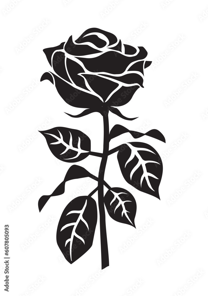 Rose silhouette, Funeral ceremony symbol,decorative motive. Stylized ...