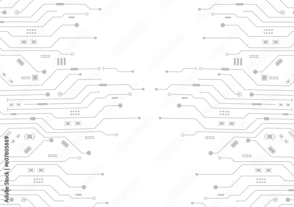 Abstract Technology Circuit board background. Grey white Abstract ...